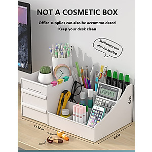 RUBRYKAZ Makeup Desk Cosmetic Storage Box Organizer with Drawers for Dressing Table, Vanity Countertop, Bathroom Counter, Elegant Vanity Holder for Brushes, Eyeshadow, Lipstick and Nail Polish,WHITE