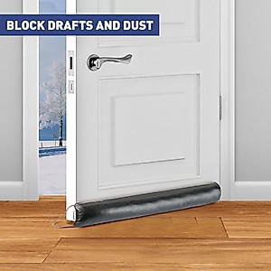 HADOR Door Draft Stopper 36 Inch, Weighted PU Leather Under Door Snake Cold Air Noise Blocker, Heavy Duty Door Seal Cover Gaps up to 4'', Black