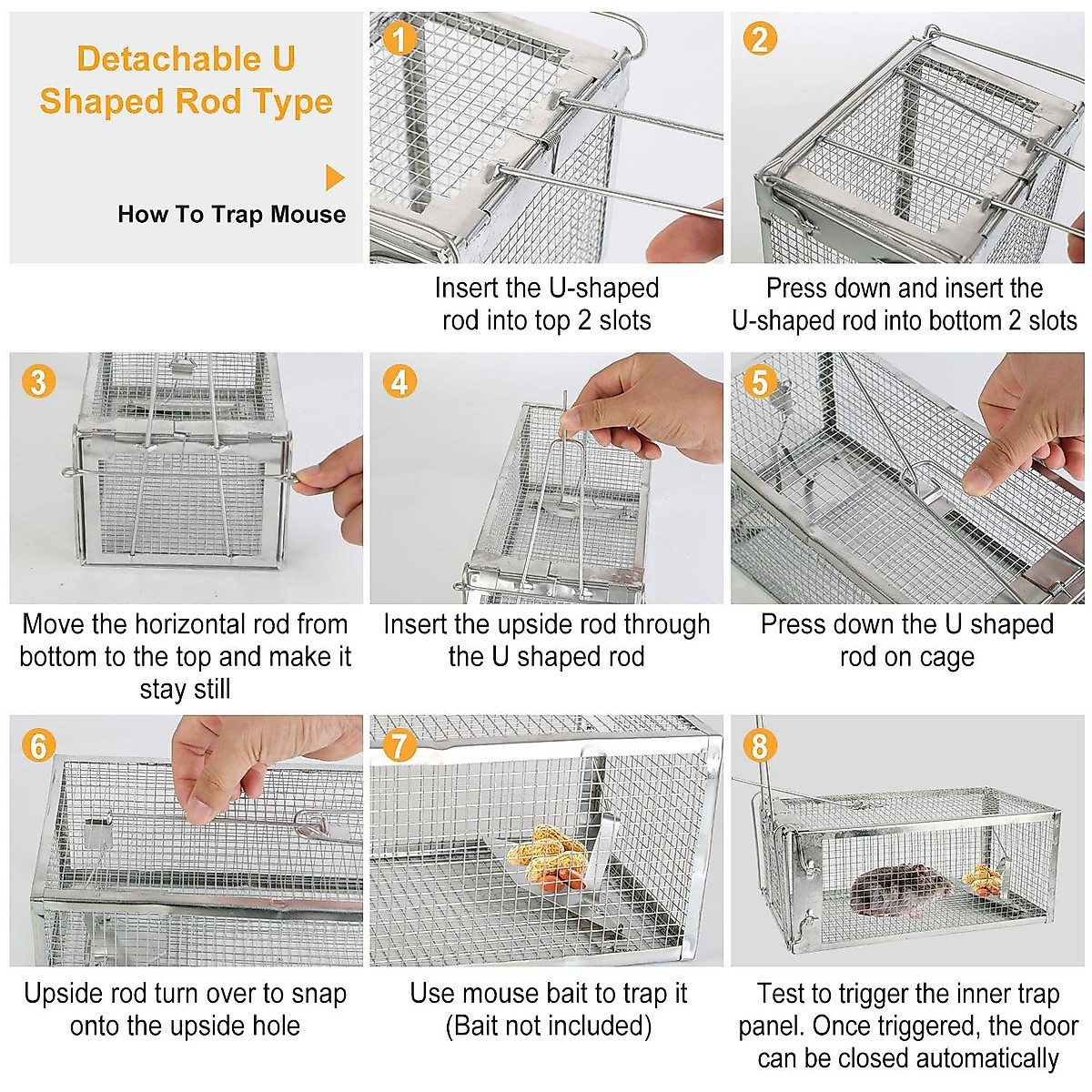 iMounTEK Animal Steel Cage Traps, Humane Live Mouse Trap Reusable Metal Rat Rodent Cage Catch Release Continuous Capture Indoor Outdoor