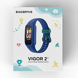 BIGGERFIVE Vigor 2 L Kids Fitness Tracker Watch for Boys Girls Ages 5-15, IP68 Waterproof, Activity Tracker, Pedometer, Heart Rate Sleep Monitor, Calorie Step Counter Watch, Blue