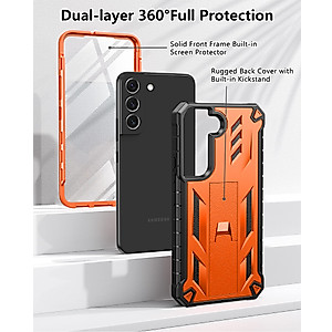SOiOS for Samsung Galaxy S22 Protective Case: Military Grade Drop Proof Protection Mobile Phone Cover with Kickstand | Rugged Shockproof TPU Matte Textured Sturdy Phone Bumper (Orange)