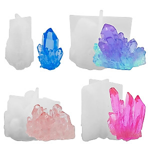 4 PCS Quartz Crystal Resin Molds, AFUNTA Crystal Cluster Silicone Molds Gravel Epoxy Casting Molds for Jewelry Making, Craft, Keychain
