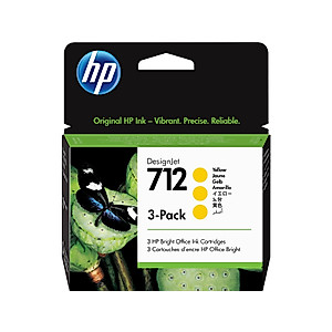 HP 712 Yellow 29-ml 3-Pack Genuine Ink Cartridges (3ED79A) for DesignJet T650, T630, T230, T210 & Studio Plotter Printers