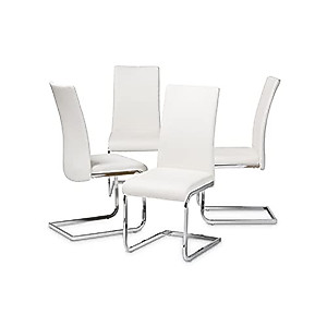 Baxton Studio Cyprien Modern and Contemporary White Faux Leather Upholstered Dining Chair (Set of 4)