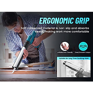 Seesii Cordless Caulking Gun, 29oz Electric Caulking Gun w/ 2000mAh Li-ion Battery, Caulk Gun with Stepless Speed Control, LED Light, 360° rotating head for Filling, Sealing