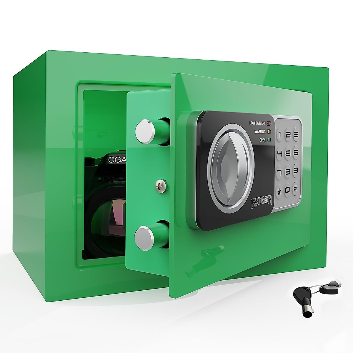PATRON small safe box with key，mini safe for money，small coin safes for home with code，little jewelry lock box for kids，Wall or Cabinet Safe for personal items，0.236 Cubic Feet Green