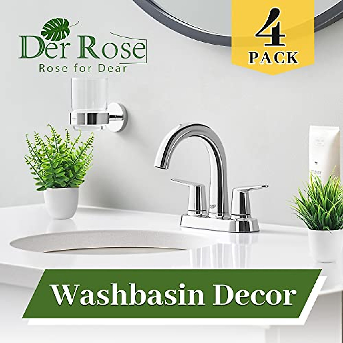 Der Rose 4 Packs Fake Plants Small Artificial Faux Potted Plants for Living Room Home Office Farmhouse Bathroom Kitchen Decor Indoor