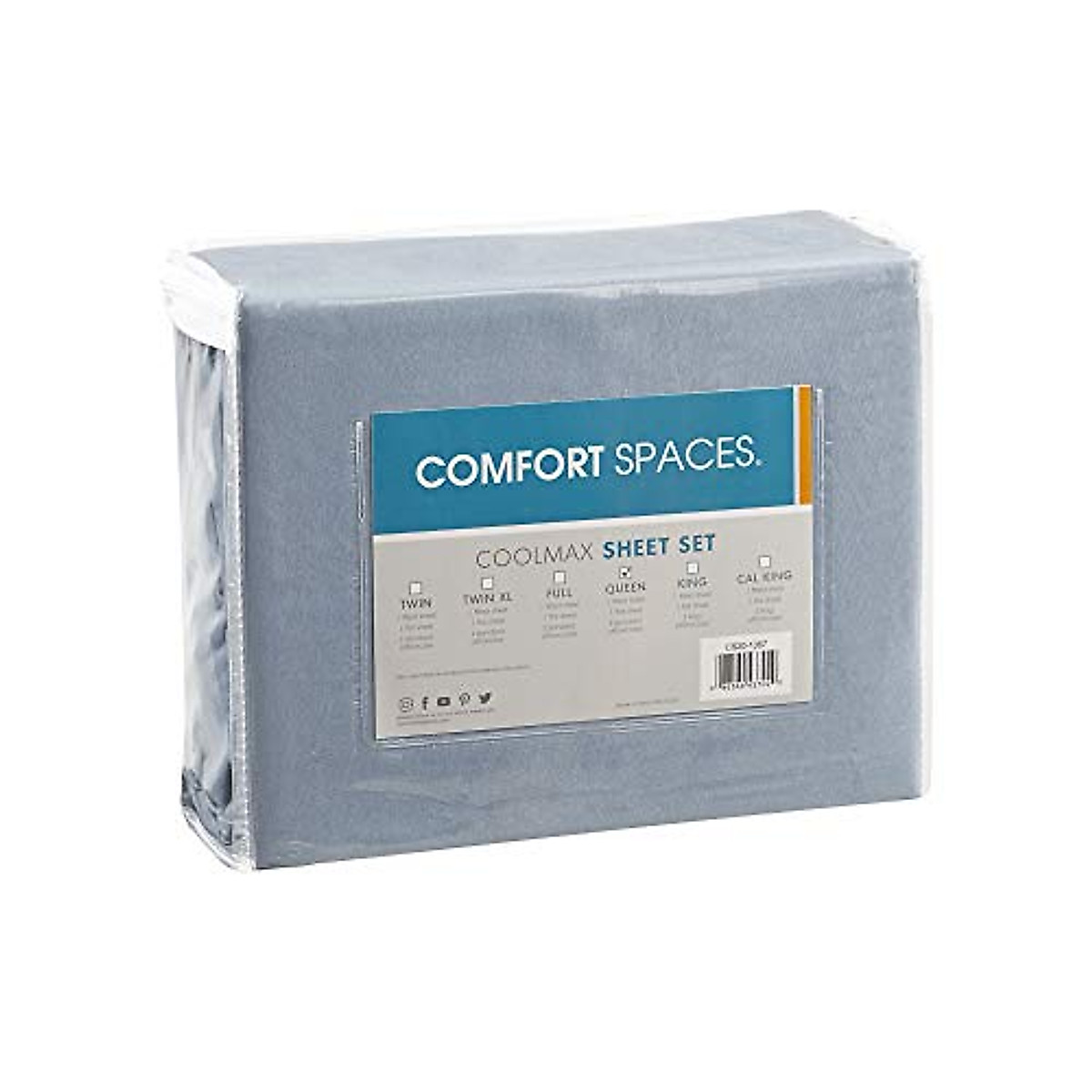 Comfort Spaces Coolmax Moisture Wicking Sheet Set Super Soft, Fade Resistant, 16" Deep Pocket, All Around Elastic - Warm Weather Cooling Sheets for Night Sweats, Queen, Blue 4 Piece