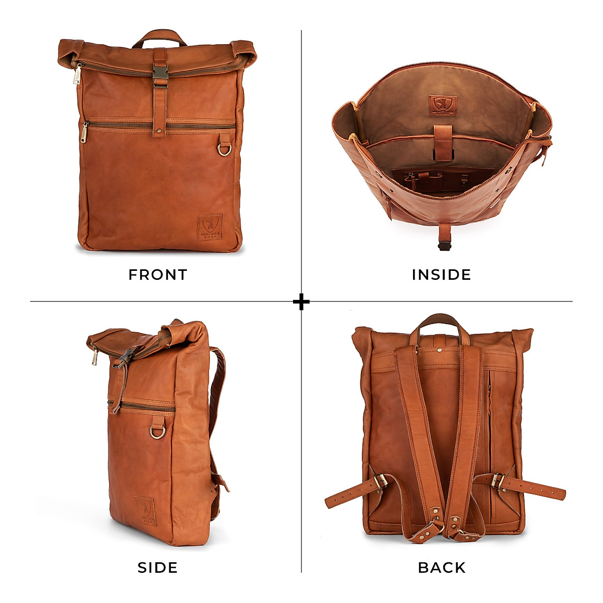 BERLINER BAGS Vintage Leather Backpack Utrecht XL, Large Waterproof Bookbag for Men and Women - Brown…