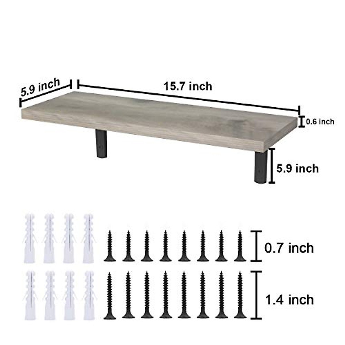 MDLUFFY Farmhouse Floating Shelves Wood Wall Mounted Storage Rack Rustic Shelf Home Office Decoration 16" L x 6" W x 0.6 D Set of 3 (Grey)