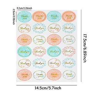 Honbay 20 Sheets 480pcs Spring Floral Sticker Labels Oval Shape Thank You Sticker Self-Adhesive Seal Sticker Decorative Sticker for Wedding, Scrapbooking, Cookies Packaging, Gift Wrap, Envelopes Seal