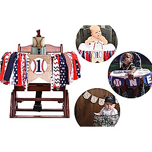 Baseball Banner for 1 St Birthday - First Birthday Decorations for Baseball Rag Tie Fabric Garland, Photo Booth Props Red White Blue, Birthday Souvenir and Gifts for Boy