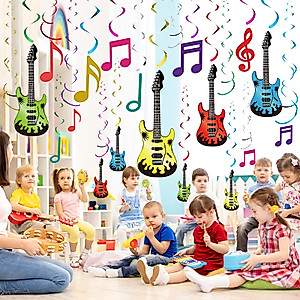 30 Pieces Music Party Decorations, Colorful Music Note Guitar Sign Foil Hanging Swirls Ceiling Streamers for Music Concert Theme Birthday Party Guitar Rock Music Birthday Wedding Party Supplies