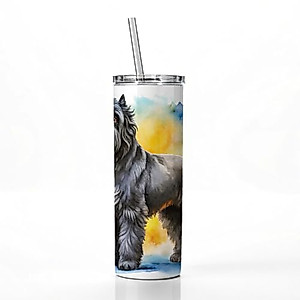 Bouviers Des Flandres Dog Watercolor Style Skinny Tumbler 20oz with Straw Insulated Water Bottle Gift