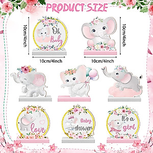 8 Pieces Pink Elephant Baby Shower Decorations Elephant Table Centerpiece Wooden Baby Shower Centerpieces for Girls Cute Wooden Sign for Baby Shower Birthday Photo Props Party Supplies, 8 Styles