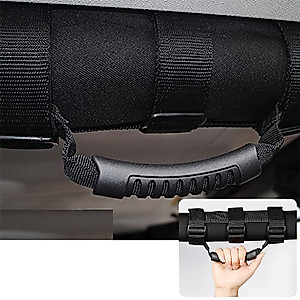 Miytsya 2 Pack Roll Bar Grab Handles Grip Handles, 3 Straps Fixed American Flag Pattern Car Interior Roof Handles Strap, Compatible with Jeep Wrangler TJ YJ JK, for 1987-2022 Models (Black)