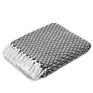 Americanflat 100% Cotton Throw Blanket for Couch - 50x60 - All Seasons Neutral Lightweight Cozy Soft Throws for Bed, Sofa or Chair.door or Outdoor [Black and White Mini Diamond Pattern]