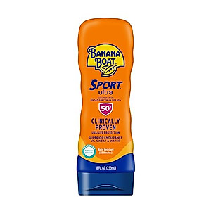 Banana Boat Sport Ultra SPF 50 Sunscreen Lotion, 8oz | Banana Boat Sunscreen SPF 50 Lotion, Oxybenzone Free Sunscreen, Sunblock Lotion Sunscreen, Banana Boat Lotion, Water Resistant Sunscreen, 8oz