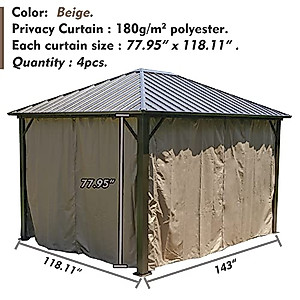 Kozyard Hardtop Gazebo Privacy Curtain Sidewall (for for Alexander, Caesar, Rosana, Apollo Models) (10ft x 12ft, Brown)