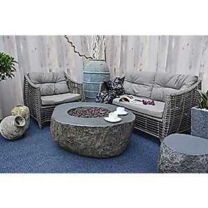 Elementi Boulder Outdoor Fire Pit Table 43 Inches Round Firepit Concrete Patio Heater Electronic Ignition Backyard Fireplace Cover Lava Rock Included, Liquid Propane
