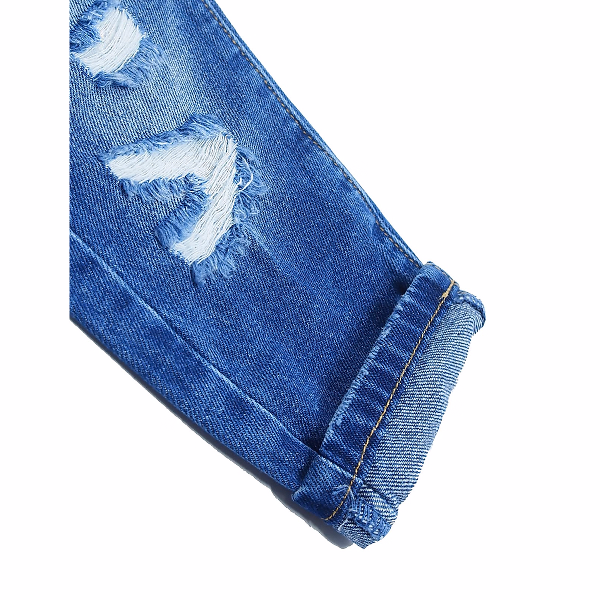 KIDSCOOL SPACE Baby Girl Boy Jeans,Little Kid Elastic Band Inside Ripped Denim Pants,Blue,12-18 Months