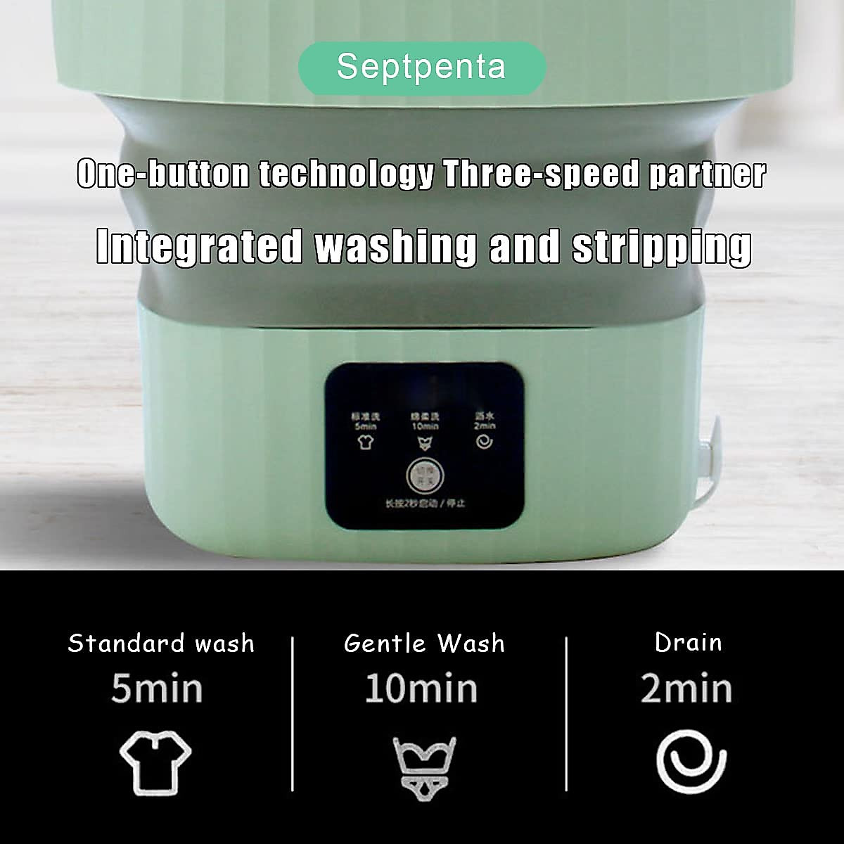 Septpenta 6L Portable Mini Washing Machine with Drain Valve, Foldable Design, Even Washing Speed, Sock Washer for Apartment, Camping, Travel, Underwear, Baby(Green USA)