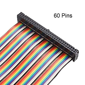 uxcell IDC Rainbow Wire Flat Ribbon Cable 60P A-type FC/FC Connector 2.54mm Pitch 1m/39.3inch Length