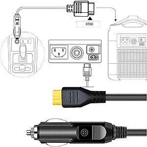 Aebgsa Cigarette Lighter to XT60 Connector Extension Cable, 12V/24V Car Charger and XT60 Adapter Used for Cars/Trucks to Solar Generator