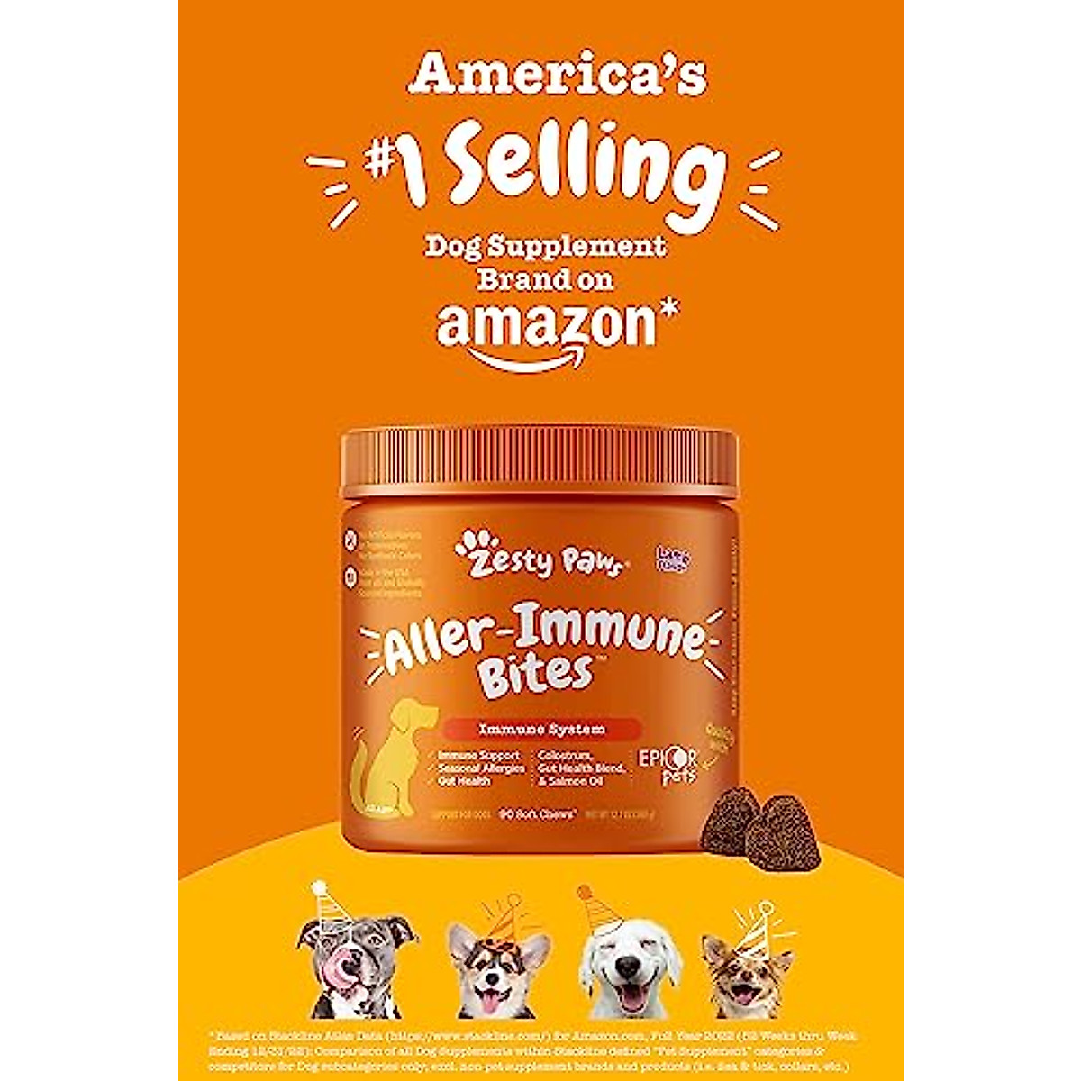 Zesty Paws Allergy Immune Supplement for Dogs - with Omega 3 Salmon Fish Oil & EpiCor Pets + Probiotics for Seasonal Allergies - Lamb - 90 Chews