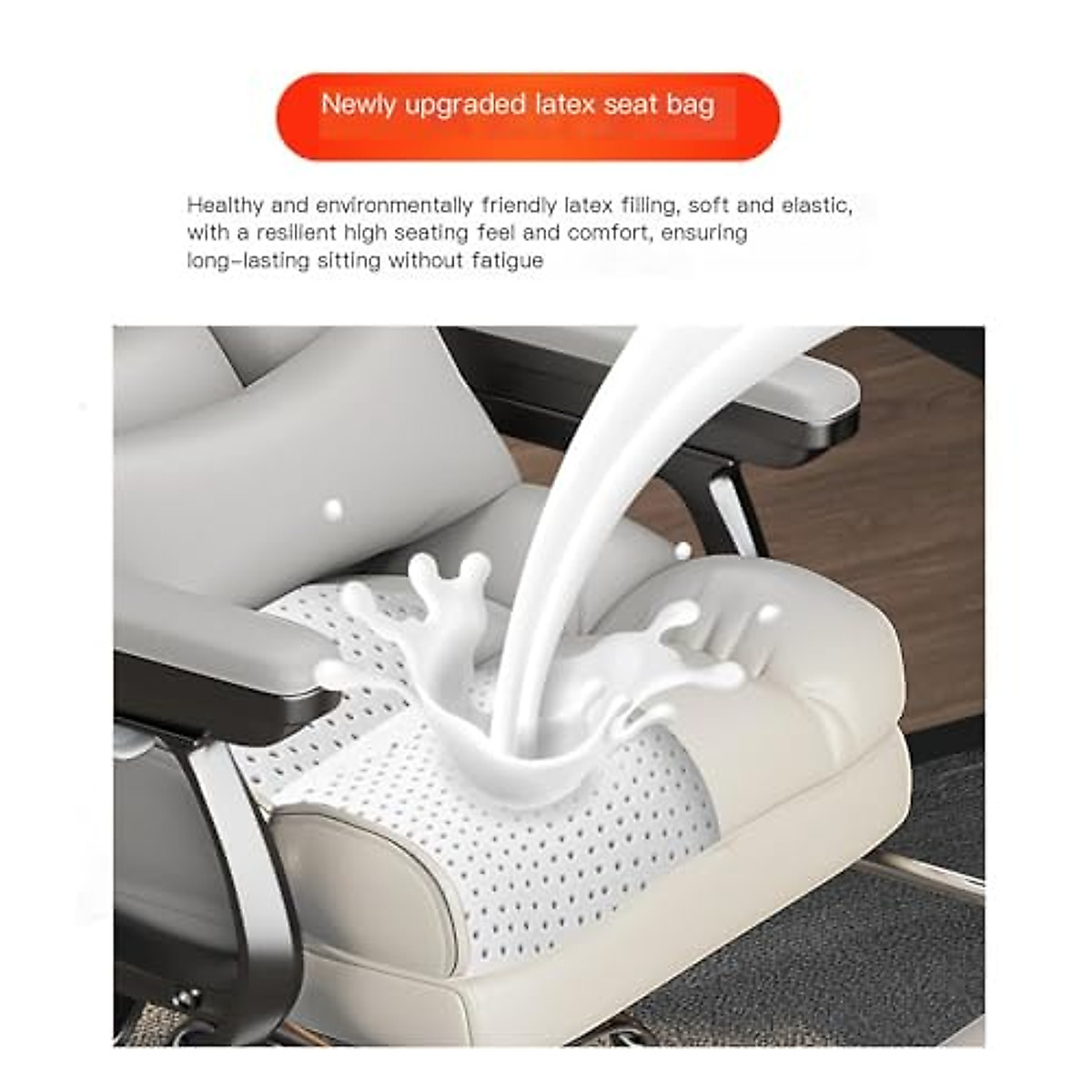 Home Office Desk Chairs, Swivel Chair Leather Comfortable Latex Cushion Ergonomic Business Computer Office Gaming Lift Swivel Chair (Color : White)