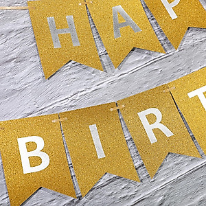 Happy Birthday Banner with Shiny Letters Glitter Happy Birthday Banner Shiny Birthday Hanging Signs Birthday Party Supplies (Gold)
