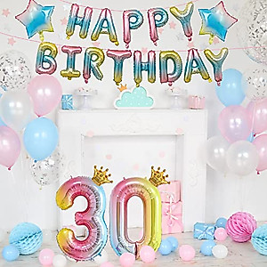 16Pcs Happy Birthday Balloons Banner, Gradient Happy Birthday Party Balloons 16 Inch Colorful Foil Letter Sign Balloons Banner Bunting for Girls Kids Baby Shower 30th Party Supplies
