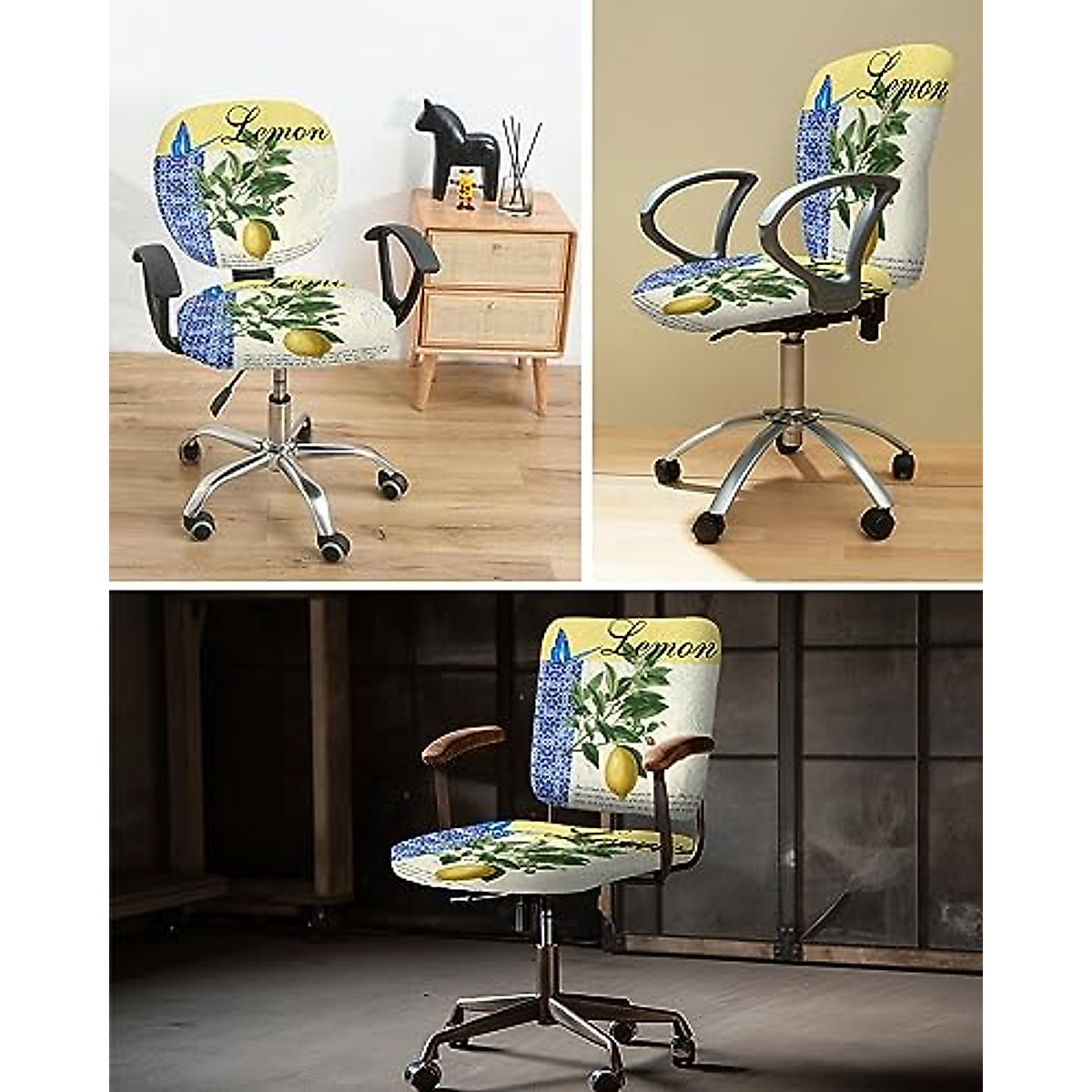 Big buy store Office Chair Cover Lemon and Leaves Desk Chair Cover Stretch Elastic Universal Computer Chair Covers Butterfly Blue Lattice Flower Pattern Stretch Rotating Chair Slipcovers Protectors