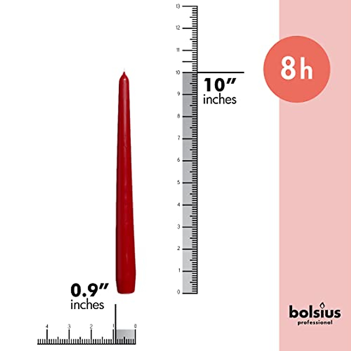 BOLSIUS Dark Red Taper Candles - 10 Inch - 8 Hours Burn Time - 10 Pack Dinner Candle Set - Premium European Quality - Consistent Smokeless Flame - Unscented Dripless Household Candlesticks