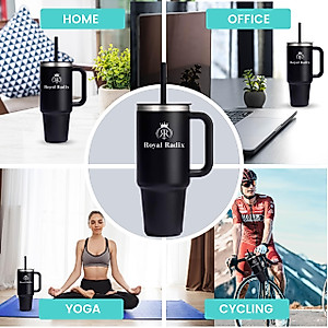 Royal Radix 40oz Insulated Tumbler with Handle & Straw, Stainless Steel Travel Mug, Leak-Proof, Hot & Cold Beverage Cup, BPA-Free, Dishwasher Safe, for Coffee & Water