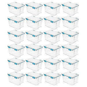 Sterilite 54 Quart Clear Plastic Stackable Storage Container Box Bin with Air Tight Gasket Seal Latching Lid Long Term Organizing Solution, 16 Pack