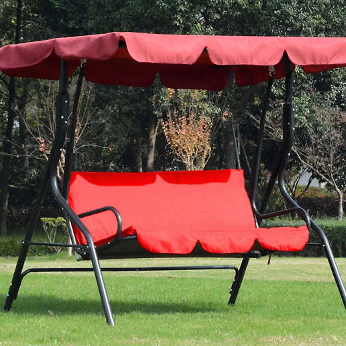 Andraw Easy to Clean Non‑Fading Swing Chair Cushion,Three seat Swing Replacement Cushions Swing Seat Cover, Waterproof Yard Garden Lawn(red),