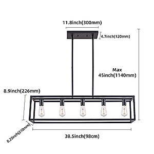 Sivilynus 5 Lights Island Lighting Black Dining Room Chandelier Farmhouse Hanging Light Fixture Modern Kitchen Island Linear Lighting Farmhouse Chandelier for Bar Restaurant