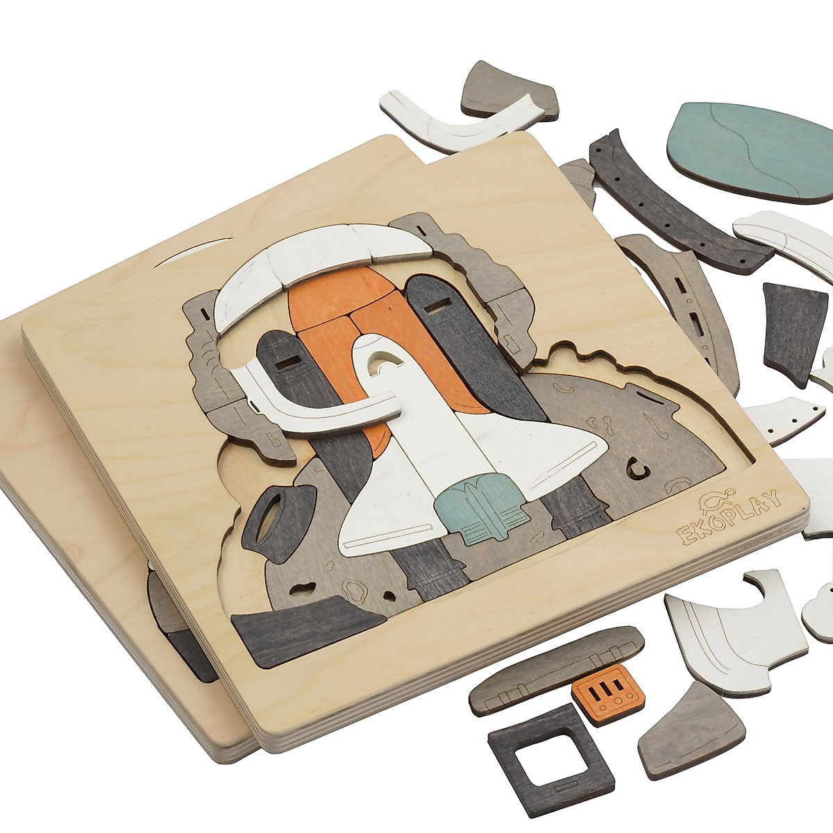 Astronaut and A Rocket | Man ON The Moon Puzzle for Kids | Multilayered 39 Piece Wooden Jigsaw Puzzle | Learning Educational Toys Gifts for Boys Girls 3 Years and Above.
