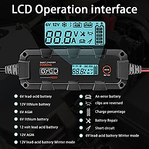 Portable Car Battery Charger Automotive 6V 12V Battery Charger Maintainer Fast Car Charger Smart Battery Chargers with LCD Display Trickle Charger for Car