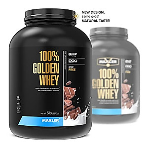 Maxler 100% Golden Whey Protein - 22g of Premium Whey Protein Powder per Serving - Pre Post Intra Workout - Fast-Absorbing Whey Hydrolysate, Isolate & Concentrate Blend - Milk Chocolate Protein 5 lbs