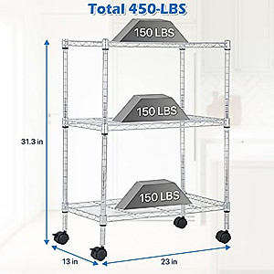 Dkelincs Wire Shelving Unit 23''L×13''W×31''H NSF Metal Storage Shelves 3 Tier Height Adjustable Wire Shelf with 4 Wheels for Kitchen Office Pantry Bathroom Garage, Chrome