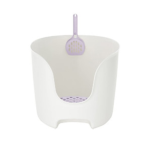 Richell PAW TRAX High Wall Cat Litter Box in White/Lavender, High Sides Cat Litter Box with Scoop | Richell Paw Trax High Wall Litter Box: Anti-Spray/Splash-Free Large Litter Box with Scoop