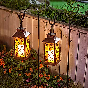 2 Pack Homeimpro Solar Lantern Hanging Garden Outdoor Lights Flickering Flameless Candle Waterproof LED Lamp for Table Patio Lawn