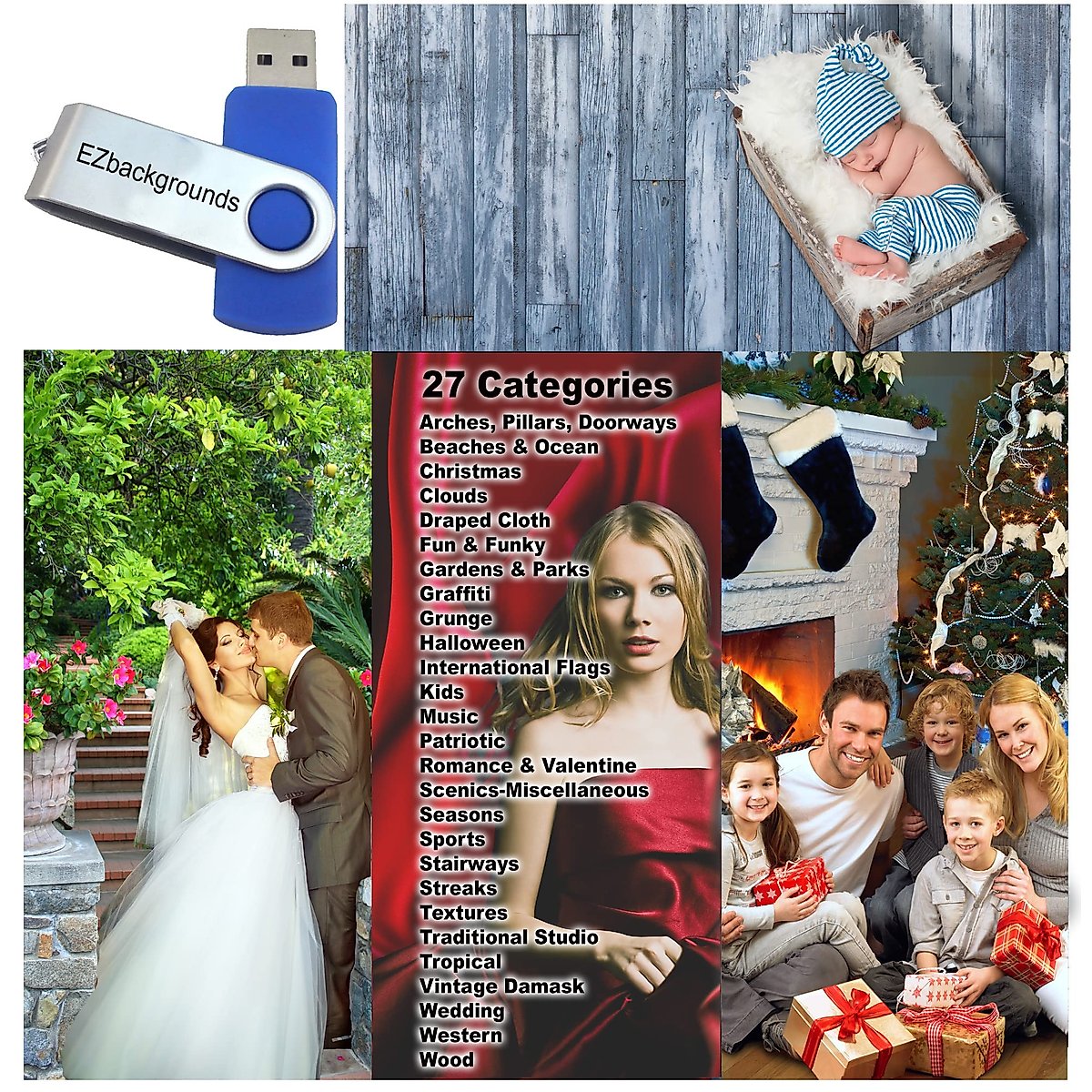 EZbackgrounds' Complete All-in-One Digital Backgrounds Package on USB Flash Drive Memory Stick for Professional Photographers and Hobbyists