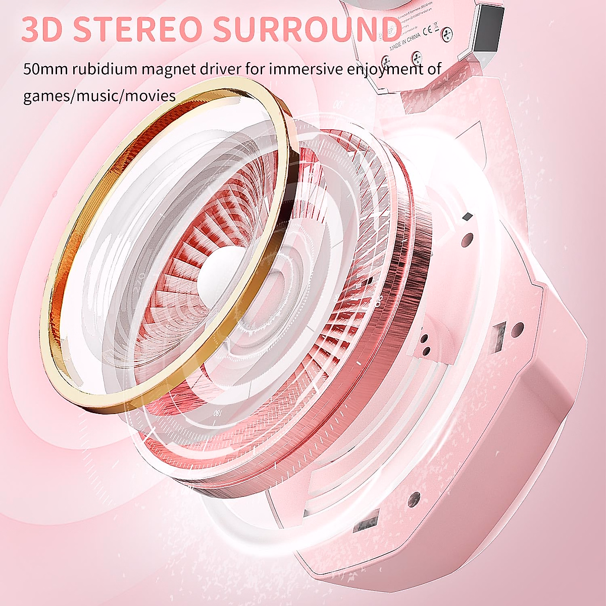 Ozeino Gaming Headset for PS4, PS5, PC, Xbox One Controller, Noise Cancelling Over Ear Headphones with Mic, LED Light, Bass Surround, Soft Memory Earmuffs -Pink