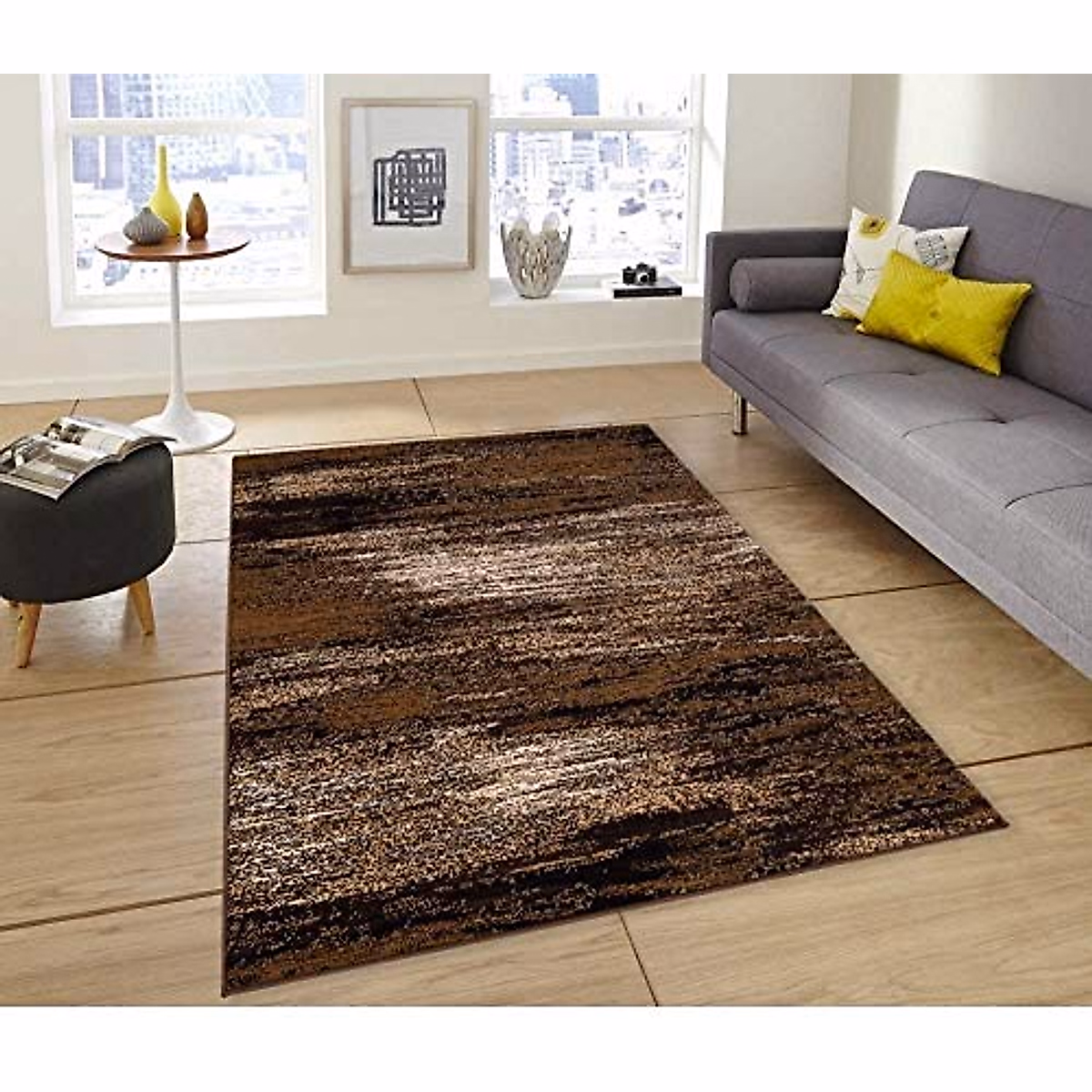 Champion Rugs Modern Rugs for Living Dining Room Abstract Brush Area Rug Brown Mocha (8 Feet X 10 Feet)