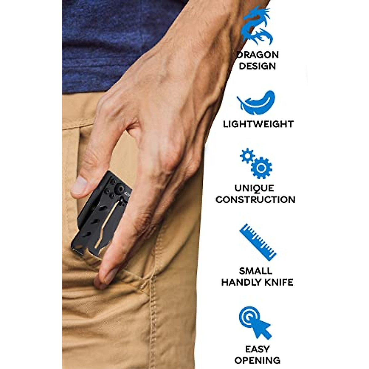 Grand Way Small Pocket Knife - Folding Wallet Knife - Mini Tactical Knife with Money Clip - Cool Dragon Blade Credit Card - Small Folding Knife - Birthday Christmas Gifts for Men and Women 6682