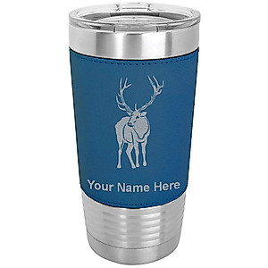 LaserGram 20oz Vacuum Insulated Tumbler Mug, Elk, Personalized Engraving Included (Faux Leather, Blue)