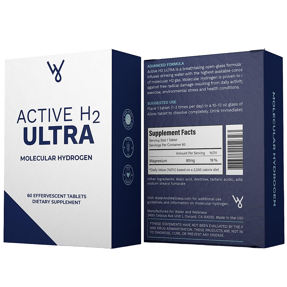 Active H2 Ultra Hydrogen Water Tablet - Optimize Health, Support Immunity, and Balance Antioxidants with Benefits of Molecular Hydrogen (1 Bottle, 60 Tablets)